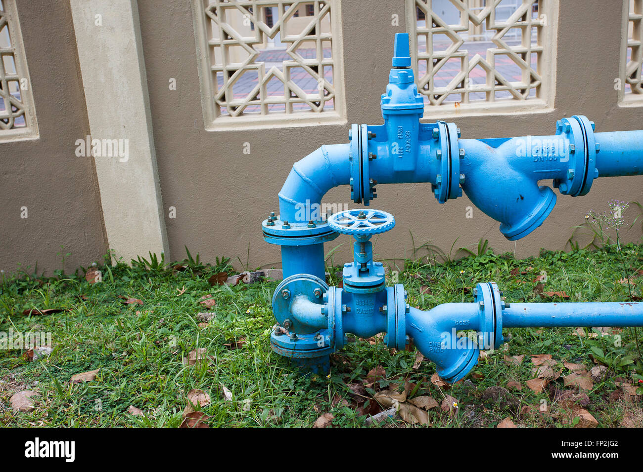 large water pumping pipes in Malaysia with stop coak painted blue Stock ...