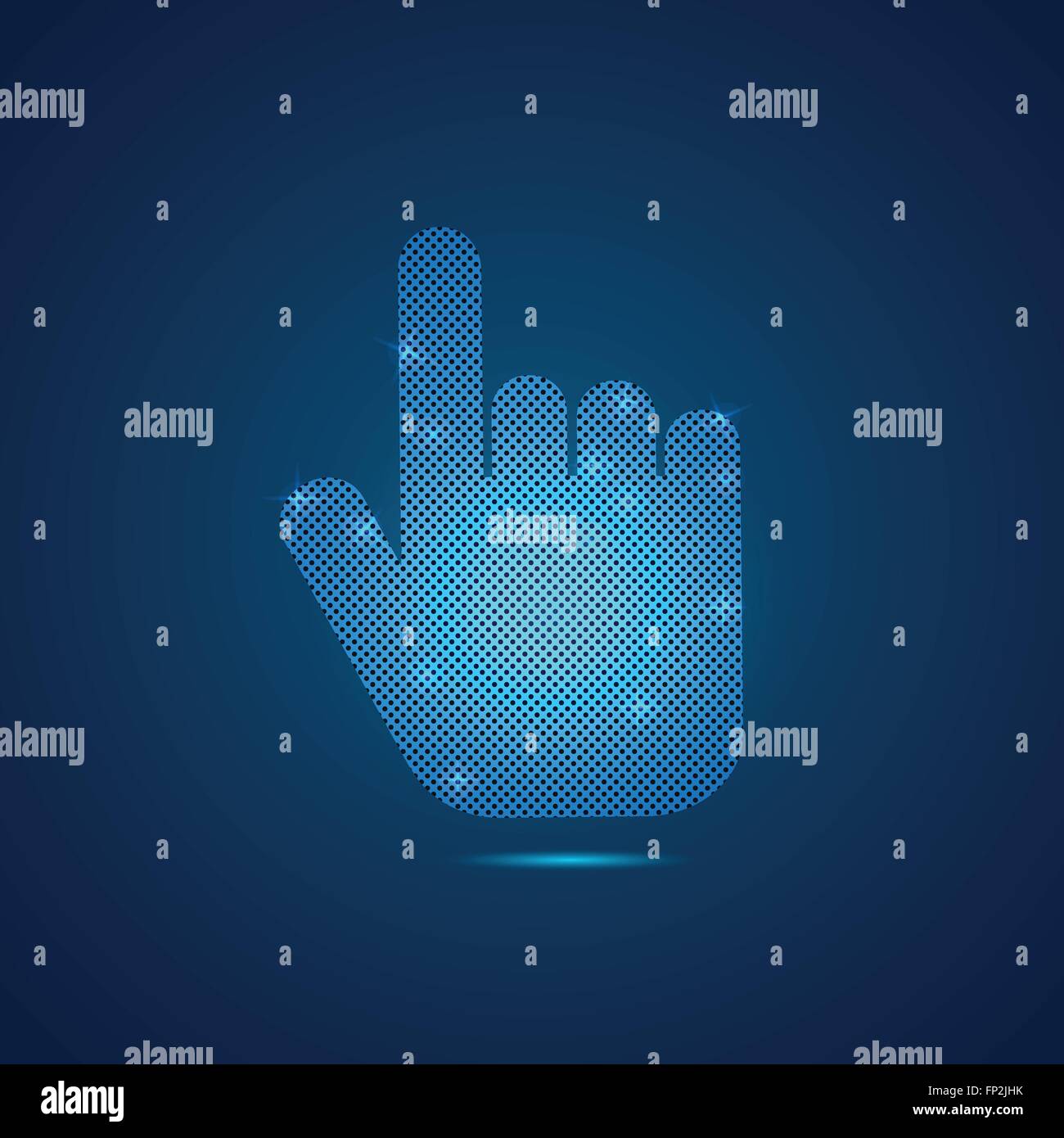 Illustration of a glowing hand against a colorful blue background Stock ...