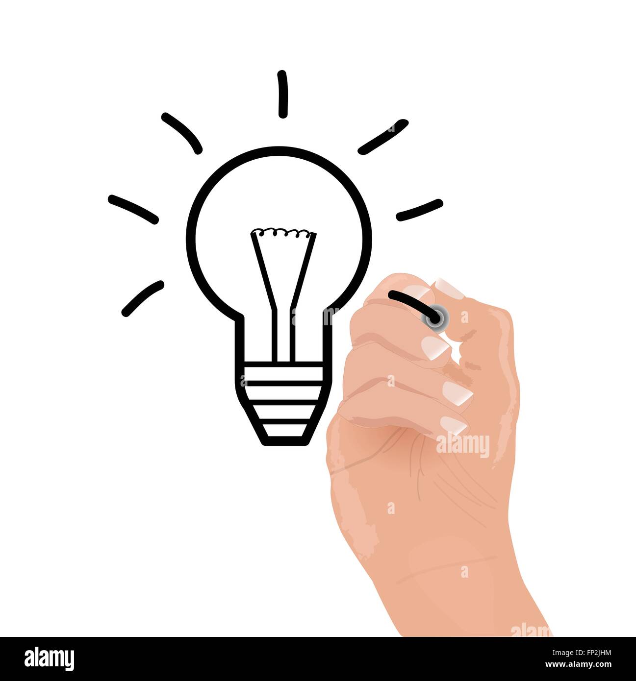 Image of a hand drawing a light bulb isolated on a white background ...