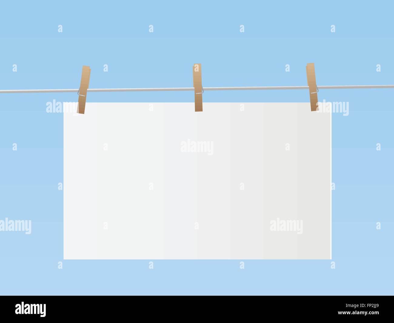 Illustration of a sign hanging from a clothesline against a blue sky ...