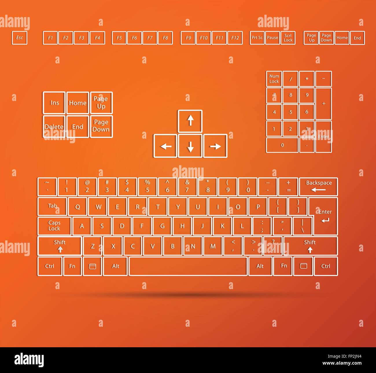 Illustration of an abstract keyboard on a colorful orange background ...