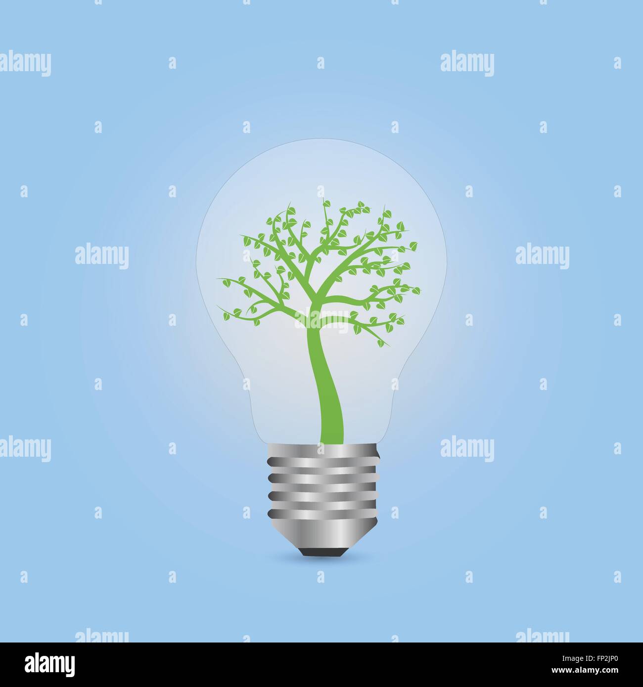Illustration of a lightbulb with tree on a colorful blue background ...