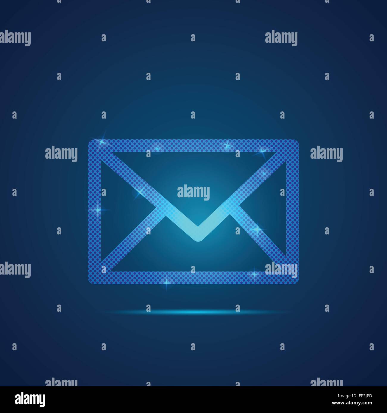 Illustration of a glowing mail icon against a colorful blue background ...