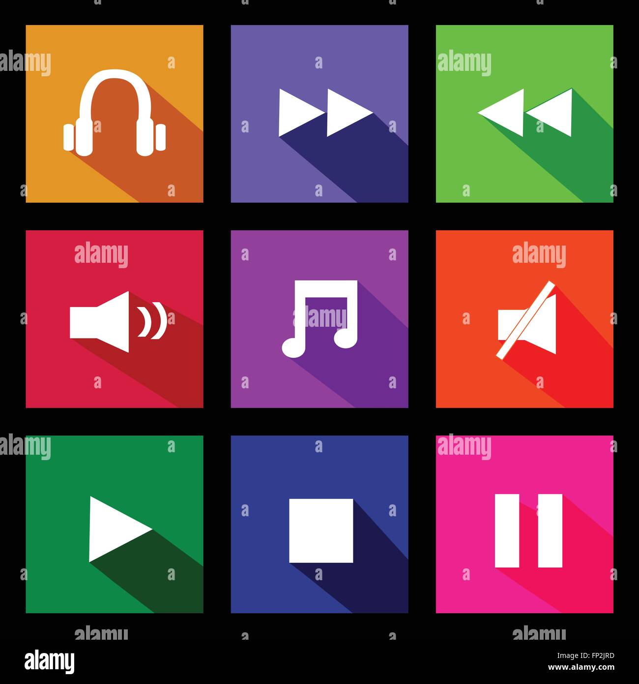 Illustration of various colorful audio metro icons on a dark background ...