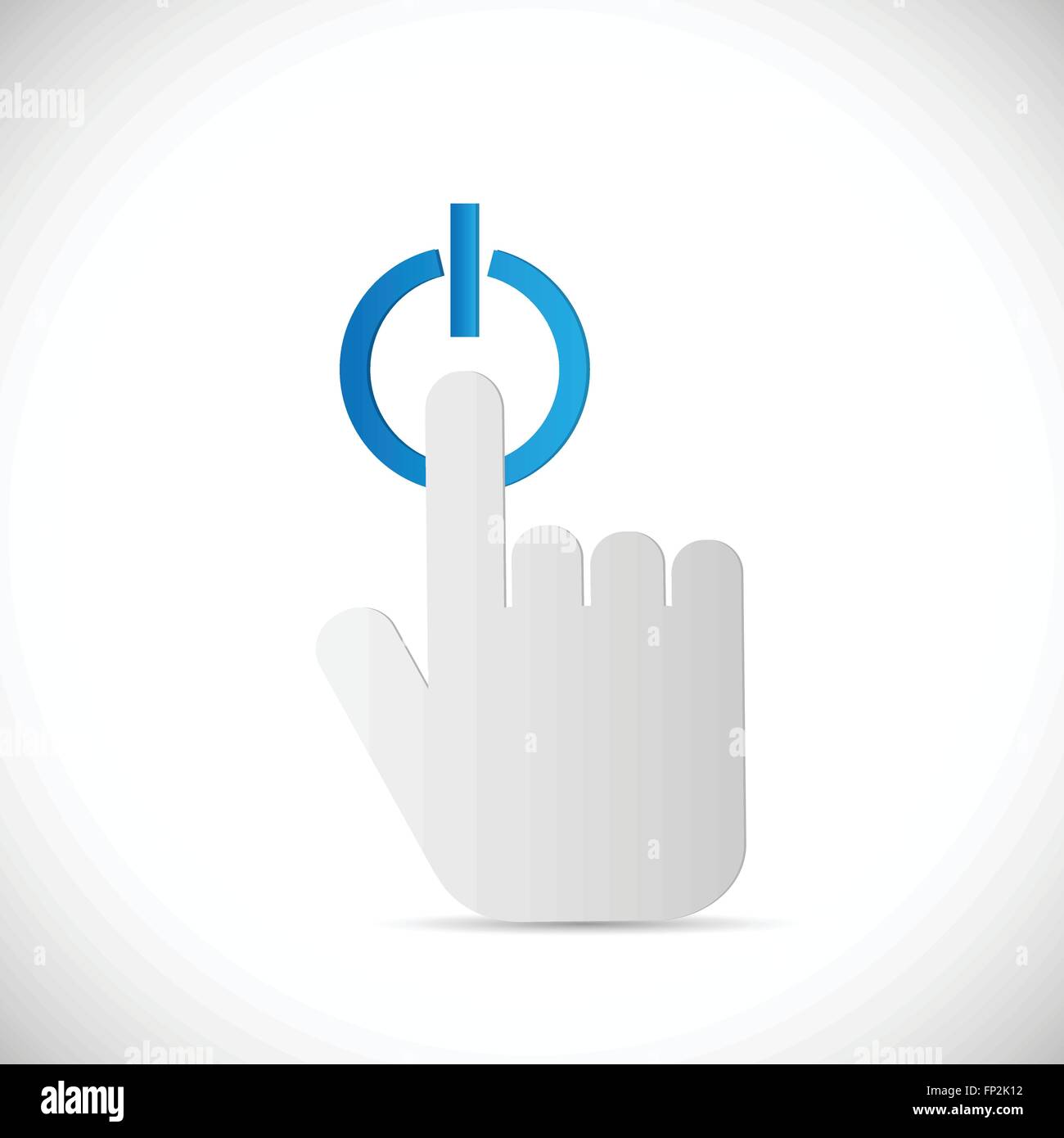 Abstract illustration of a finger pushing a power button isolated on a ...