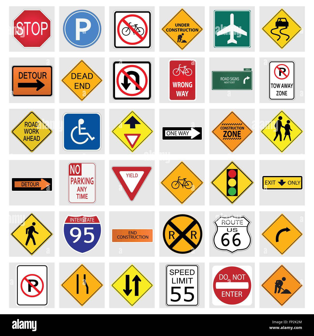 Illustration of various road signs isolated on a white background Stock ...
