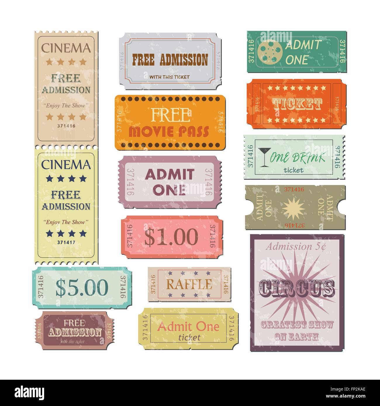 Illustration of various colorful vintage tickets isolated on a white ...