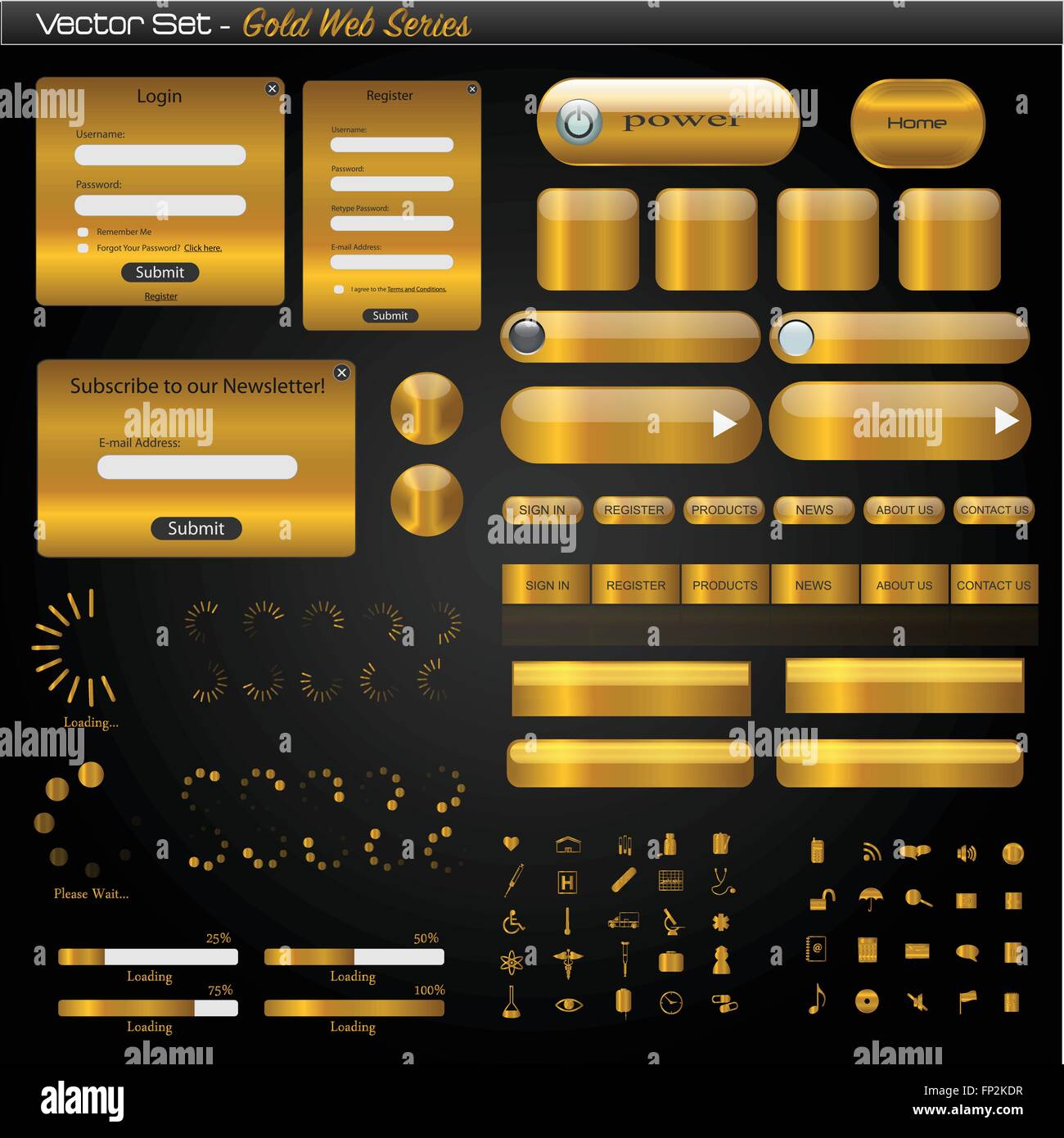 Illustration of a color set of gold web elements Stock Vector Image ...