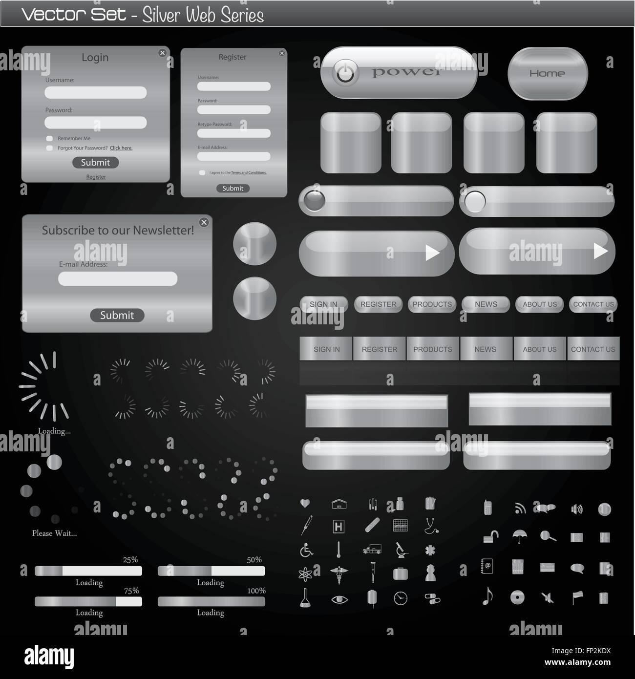 Illustration of a color set of silver web elements Stock Vector Image ...