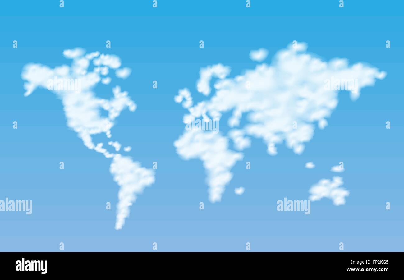 Illustration of a world map of clouds with a sky background Stock ...
