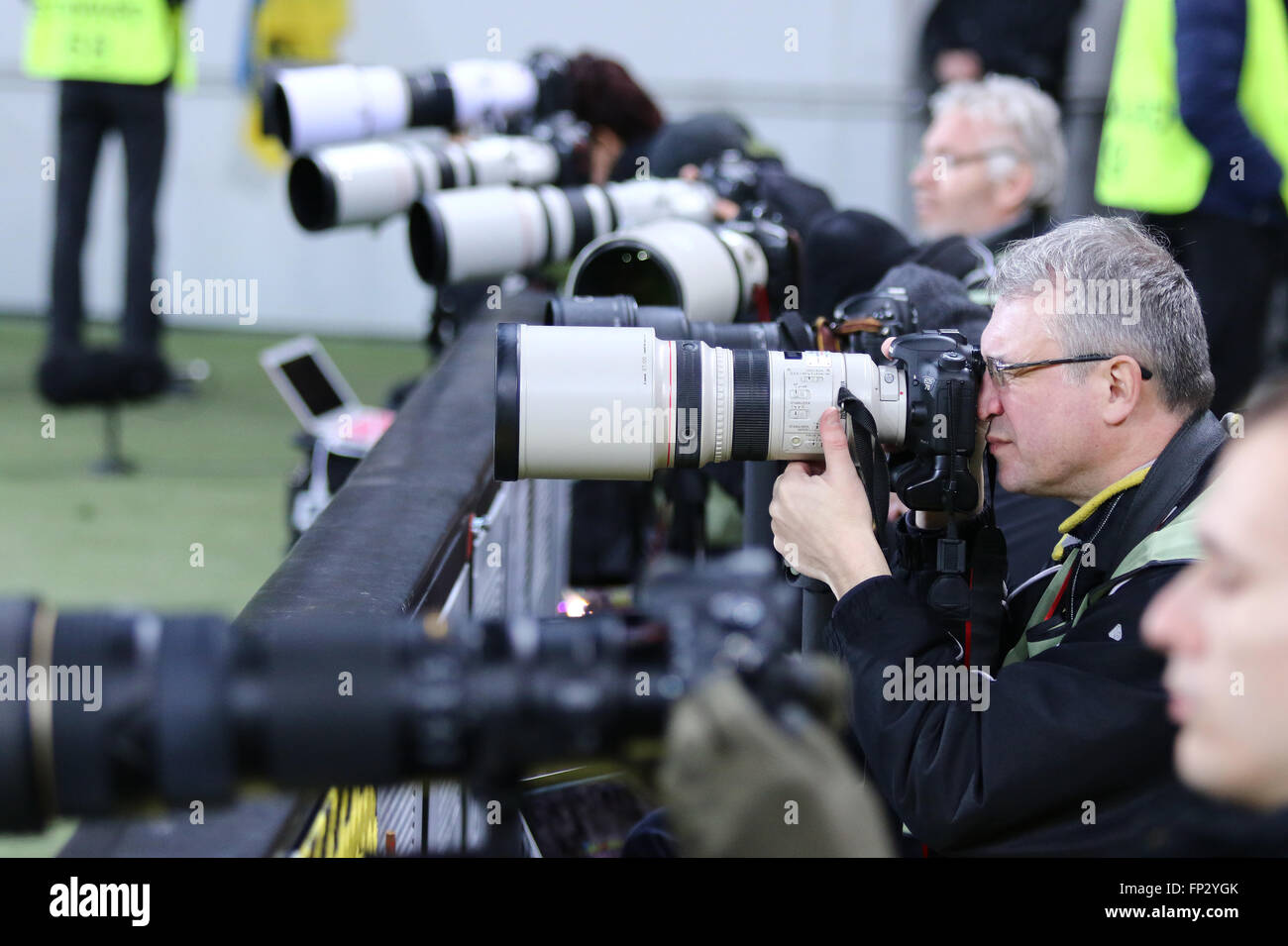 Football photographers at work during the UEFA Europa League Round of ...