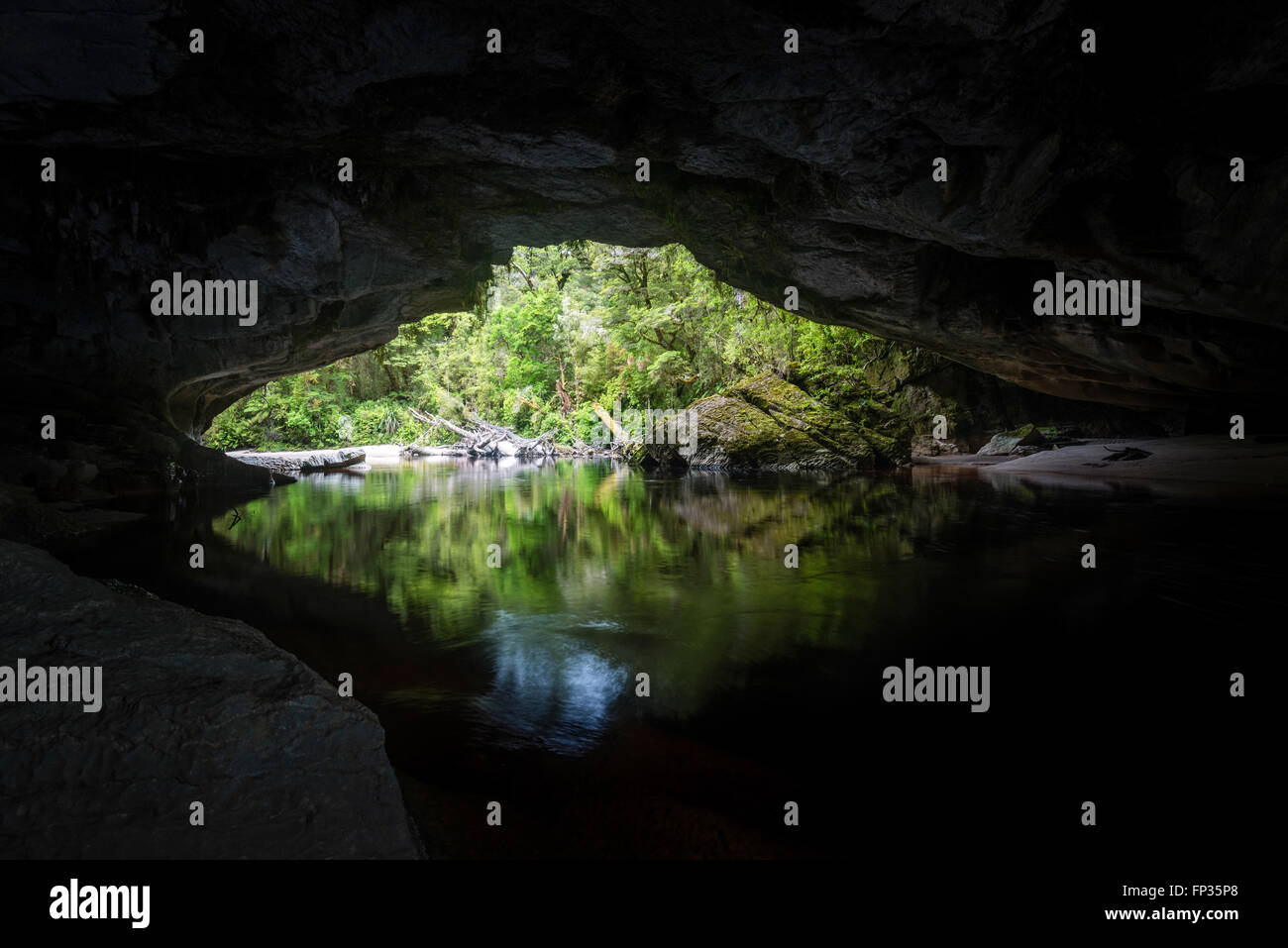 Moria Gate Arch from inside, Oparara river, Westcoast, New Zealand ...