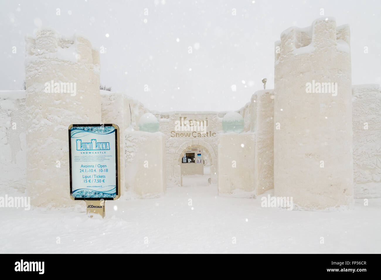 Ice Hotel, SnowCastle of Kemi in snowfall, Kemi, Lapland, Finland Stock ...