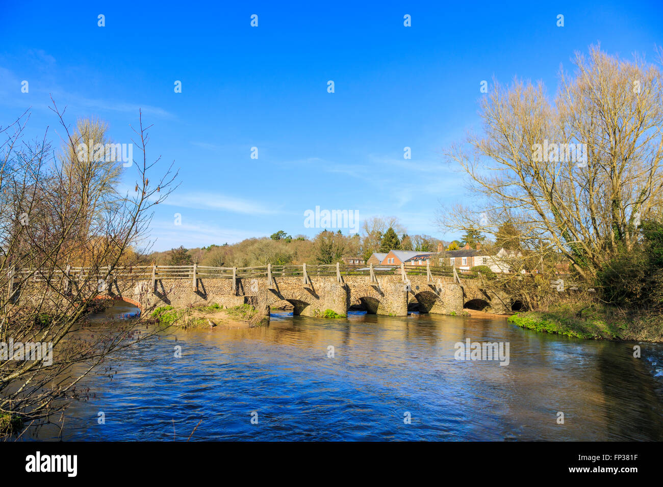 Medieval bridge over the River Wey, a scheduled monument in the small ...