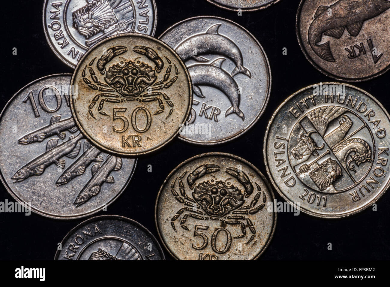 Icelandic and European coinage Stock Photo - Alamy