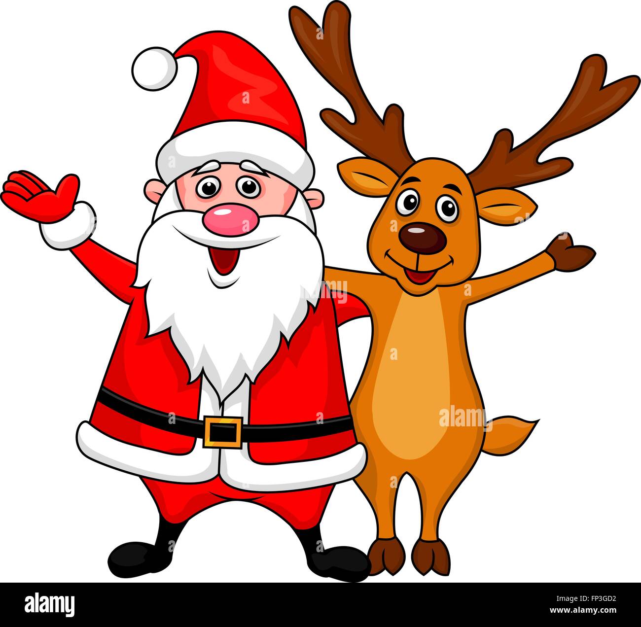 Santa and deer cartoon waving hand Stock Vector Image & Art - Alamy