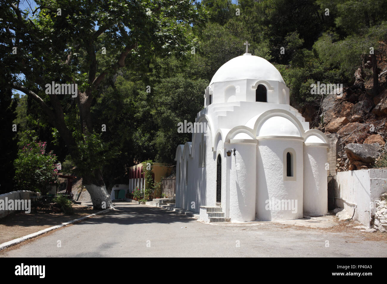 White church on Poros island Stock Photo - Alamy