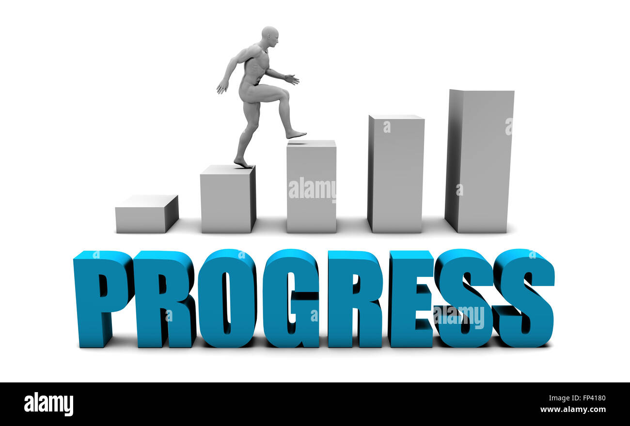 Progress 3D Concept in Blue with Bar Chart Graph Stock Photo - Alamy