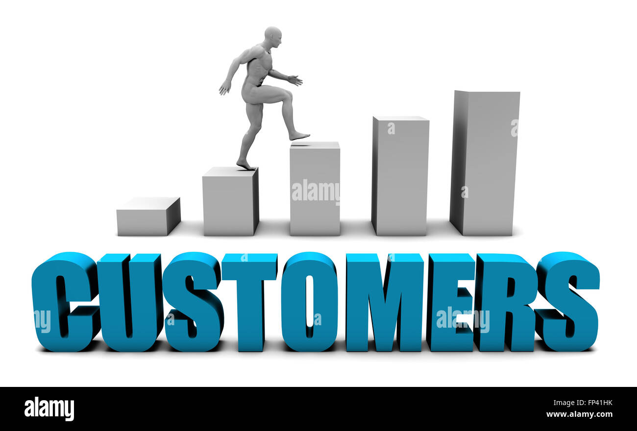 Customers 3D Concept in Blue with Bar Chart Graph Stock Photo - Alamy
