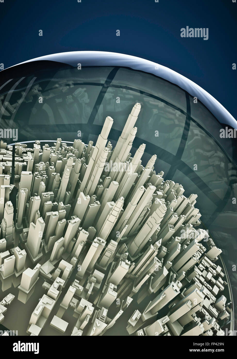 City globe / 3D render of city under a glass globe Stock Photo - Alamy