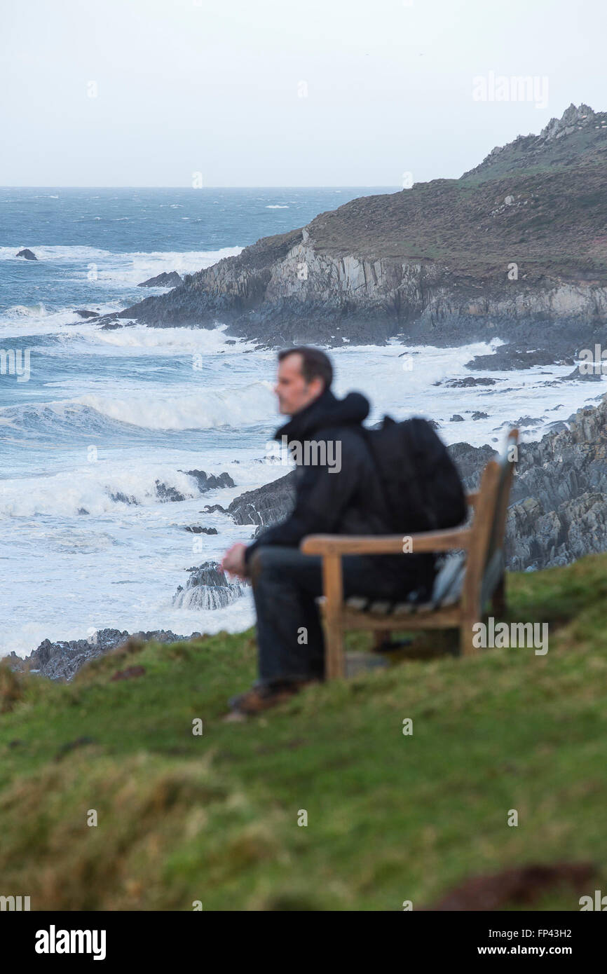 View of the caostline and Southj West coastal path at Morthoe ...