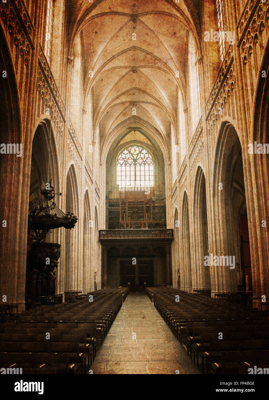 Inside of a creepy old church - Vintage dirty look Stock Photo - Alamy
