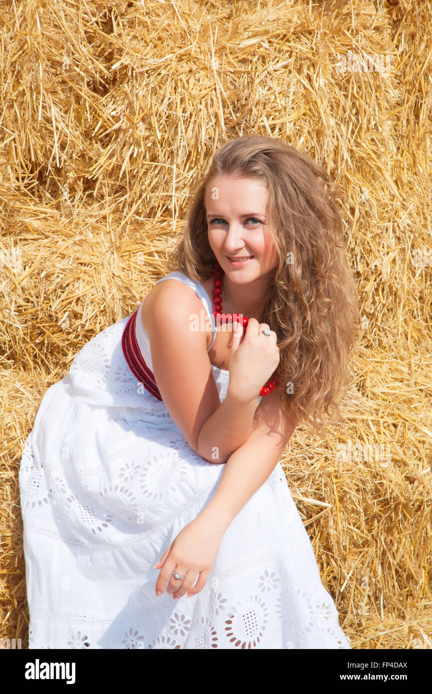 Portrait of a beautiful young woman dressed in country style Stock ...