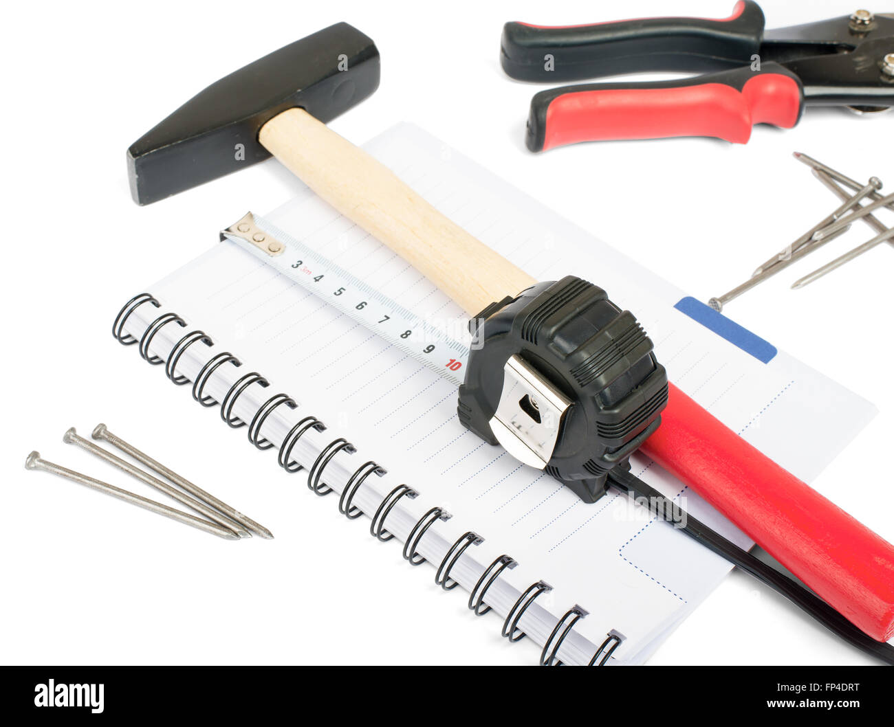 Hammer with tools isolated on white background. Building concept Stock ...