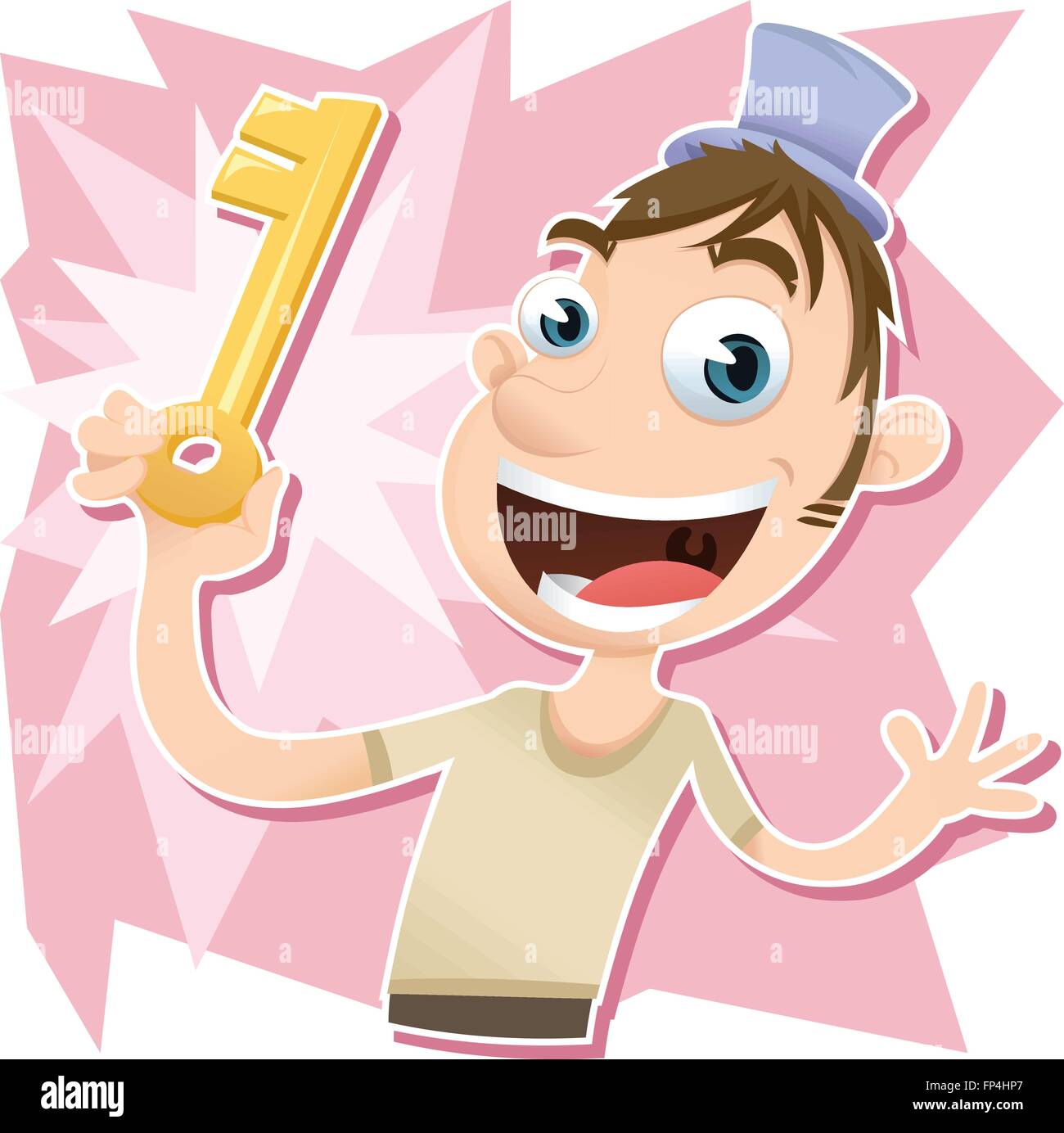 cartoon happy boy holding a big key Stock Vector Image & Art - Alamy