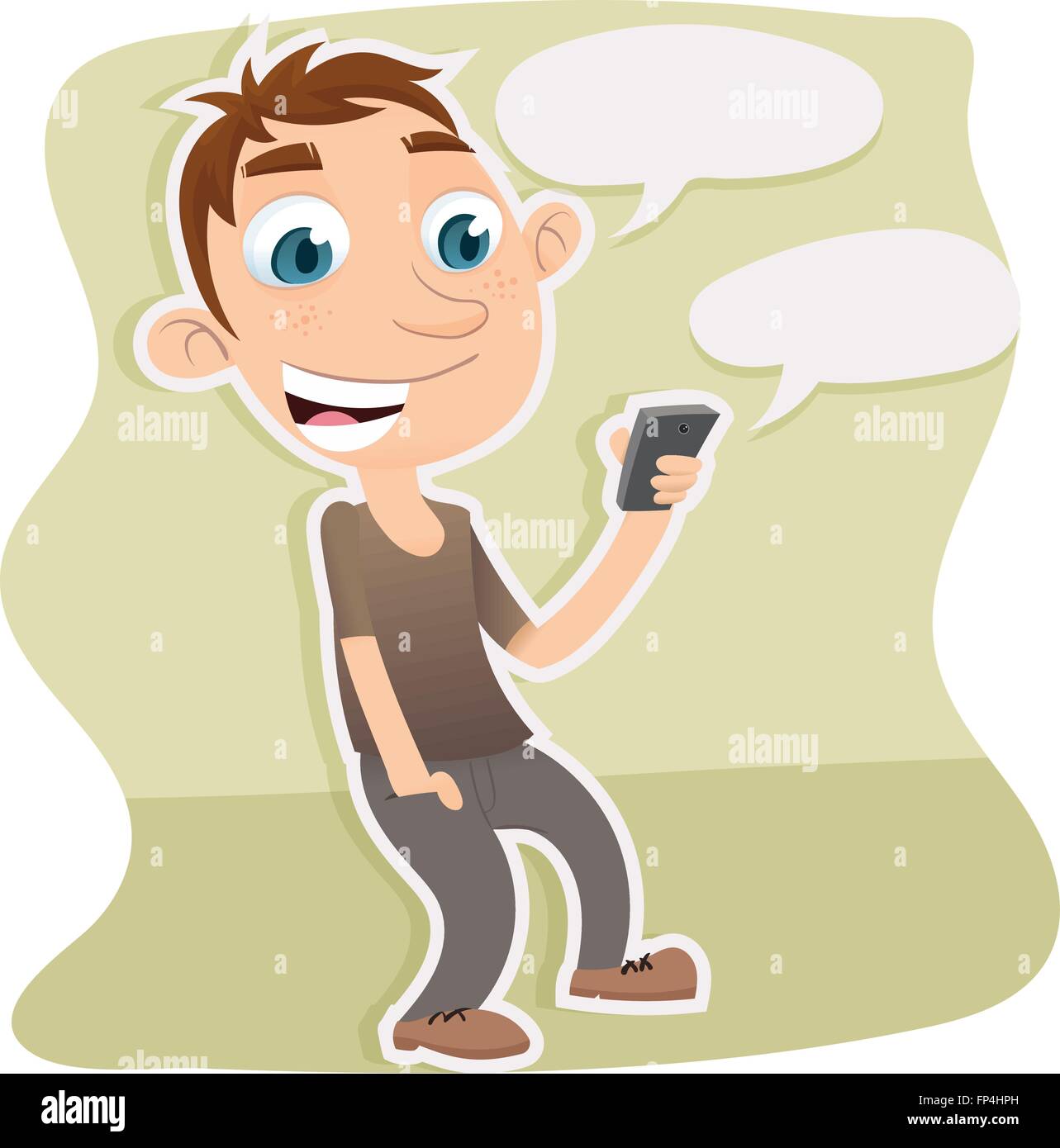 Cartoon man standing using smart hi-res stock photography and images ...