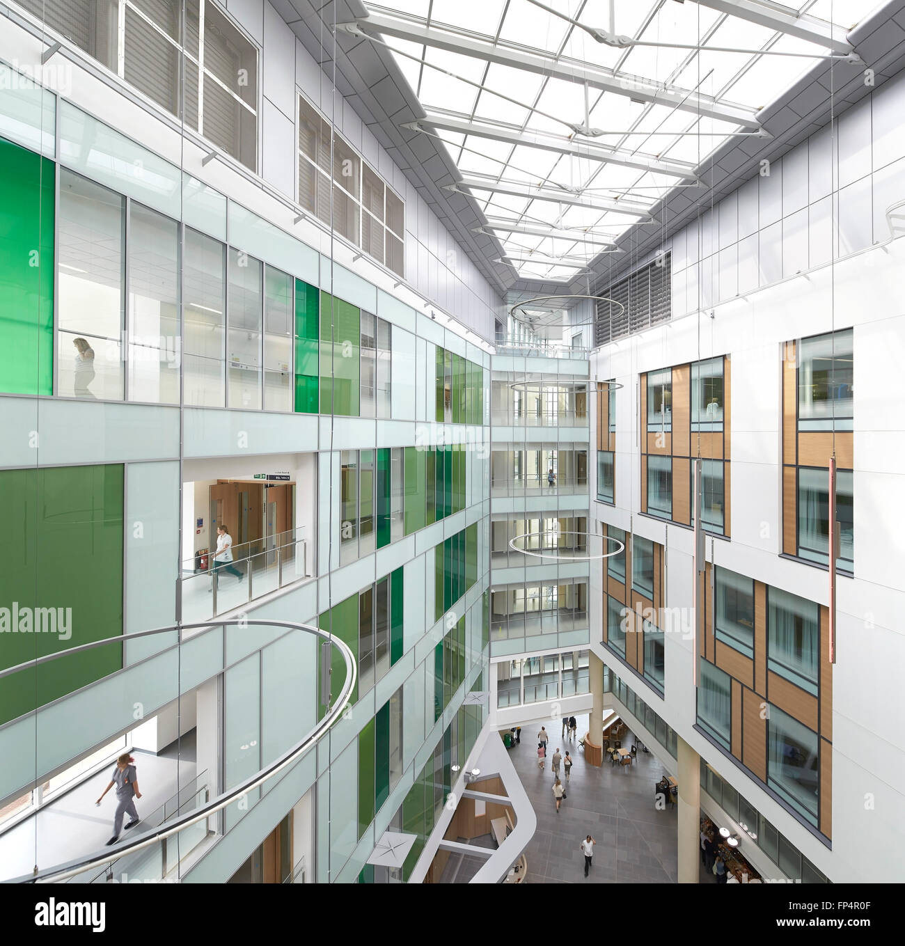 Elevated view of glazed corridors and ground floor circulation route ...