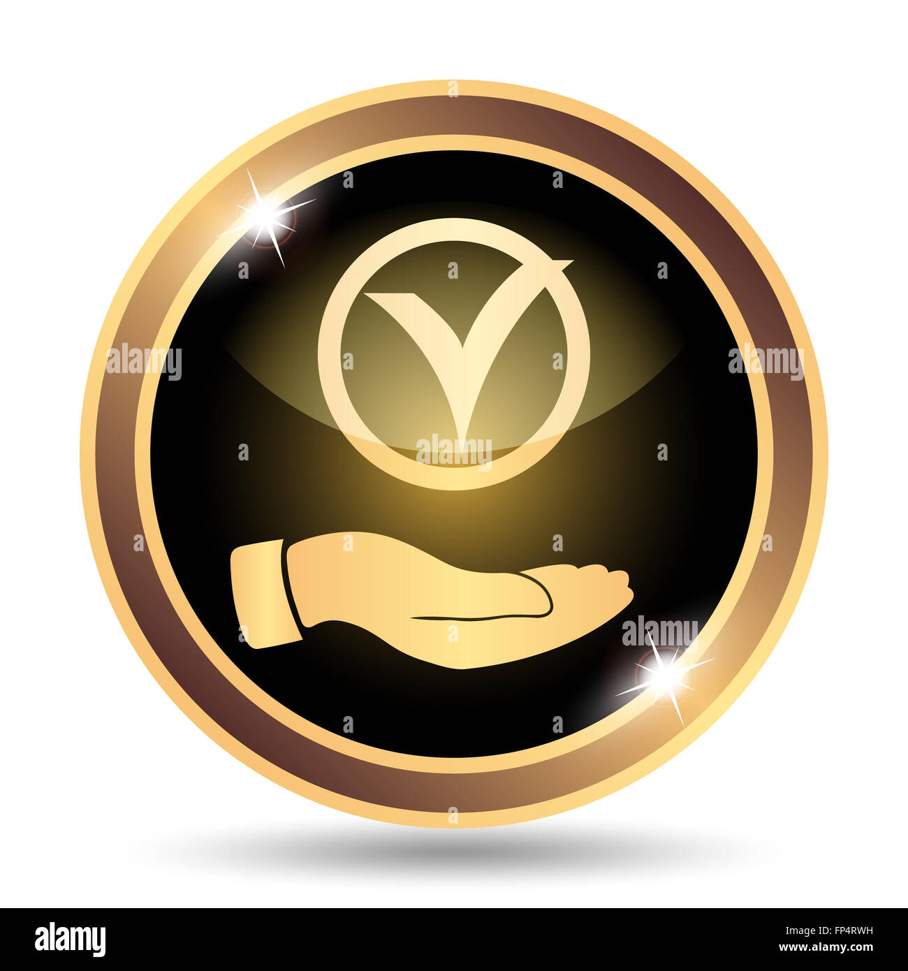 Tick with hand icon. Internet button on white background Stock Photo ...