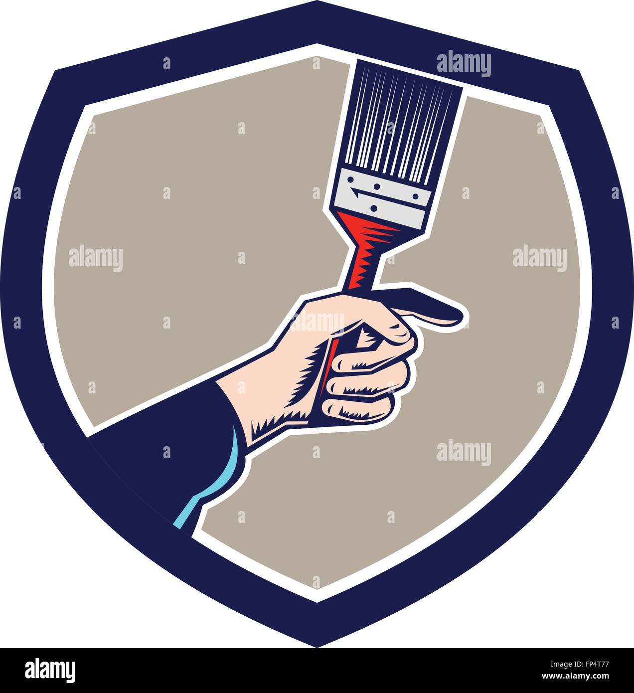 Illustration of a painter hand holding paintbrush set inside shield ...