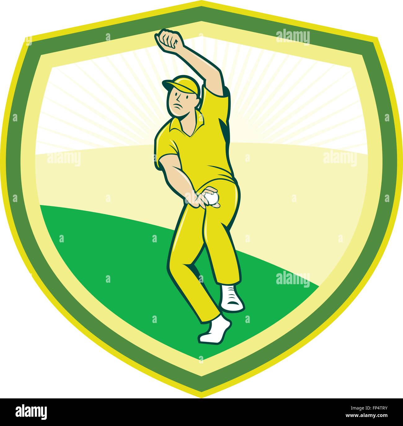 Illustration of a cricket player fast bowler bowling with cricket ball ...