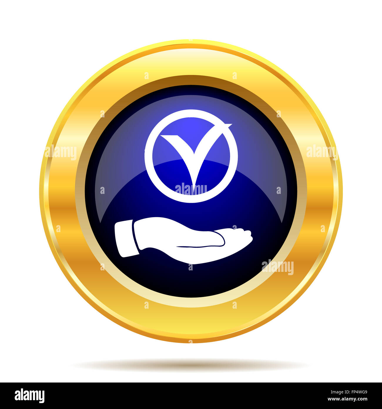 Tick with hand icon. Internet button on white background Stock Photo ...