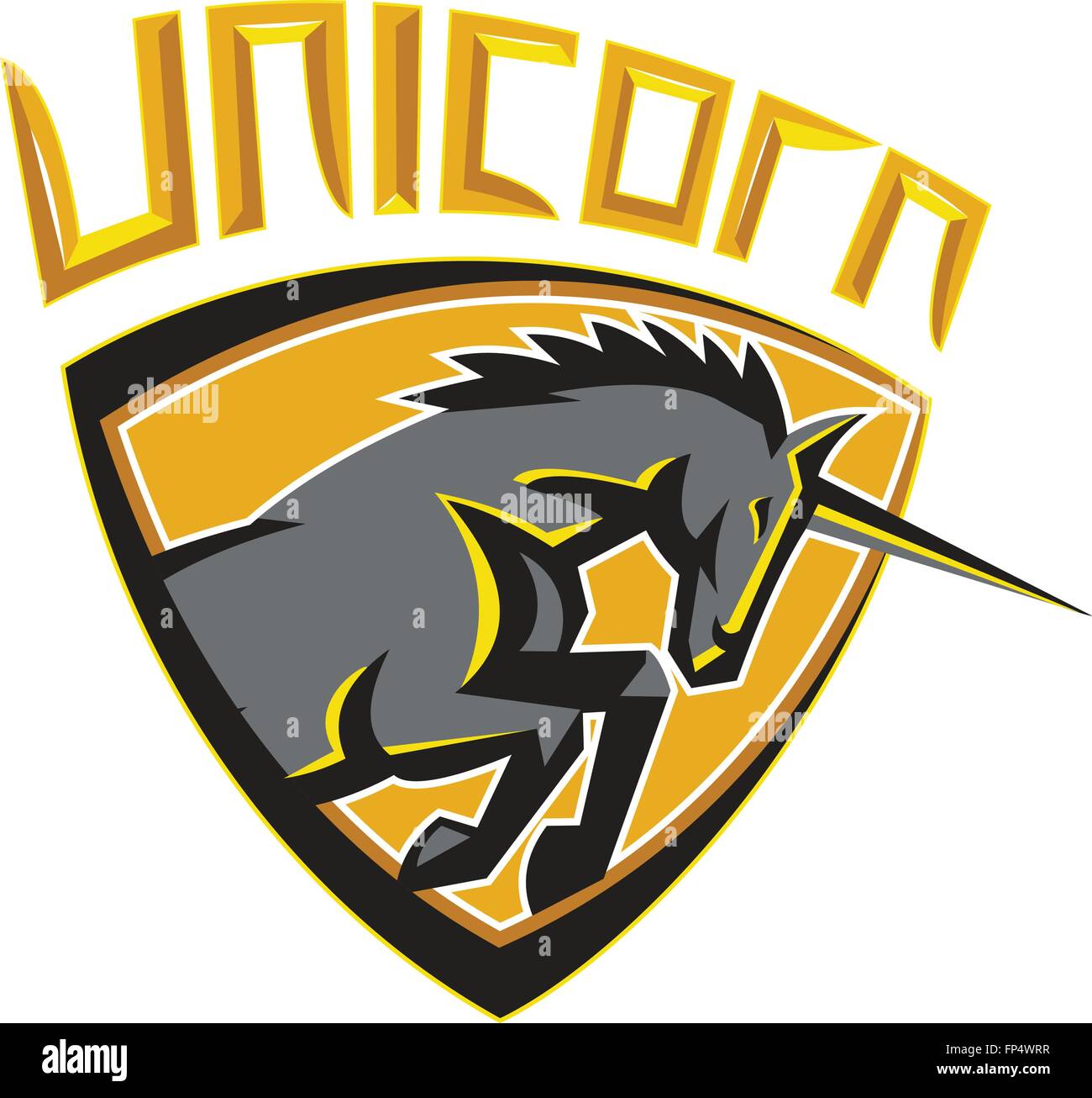 Illustration of a unicorn horse head charging viewed from the side set ...