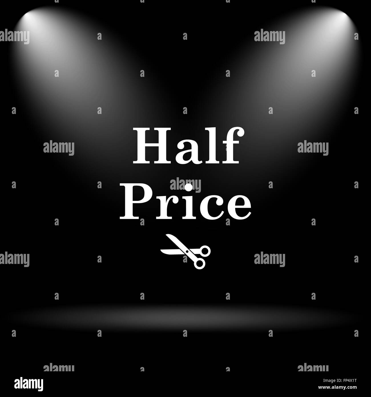 Half price icon. Internet button on black background Stock Photo - Alamy