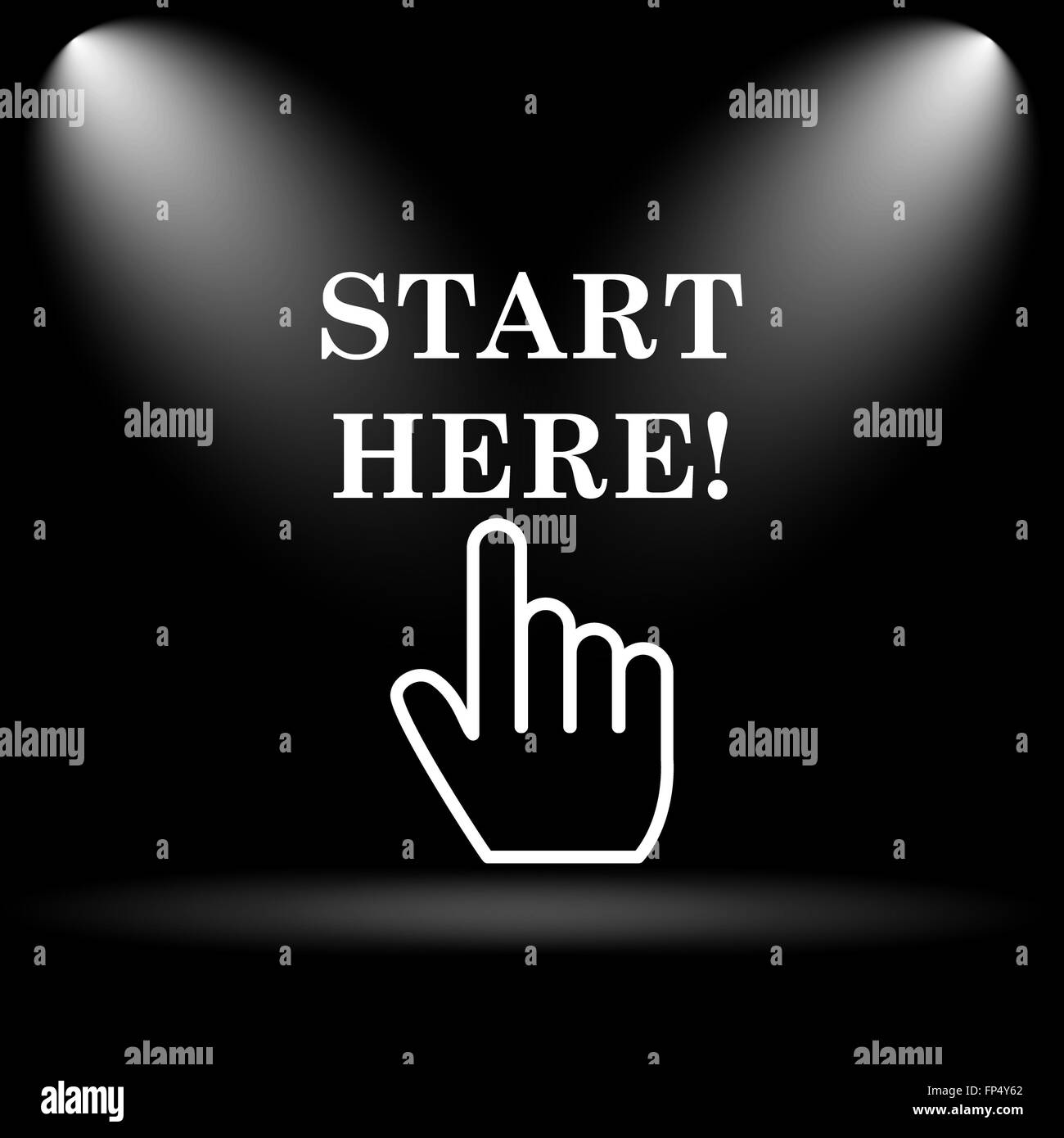 Start here icon. Internet button on black background Stock Photo - Alamy