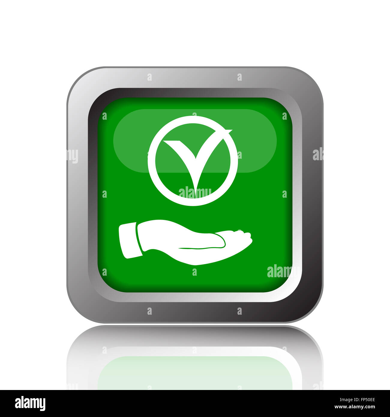 Tick with hand icon. Internet button on black background Stock Photo ...