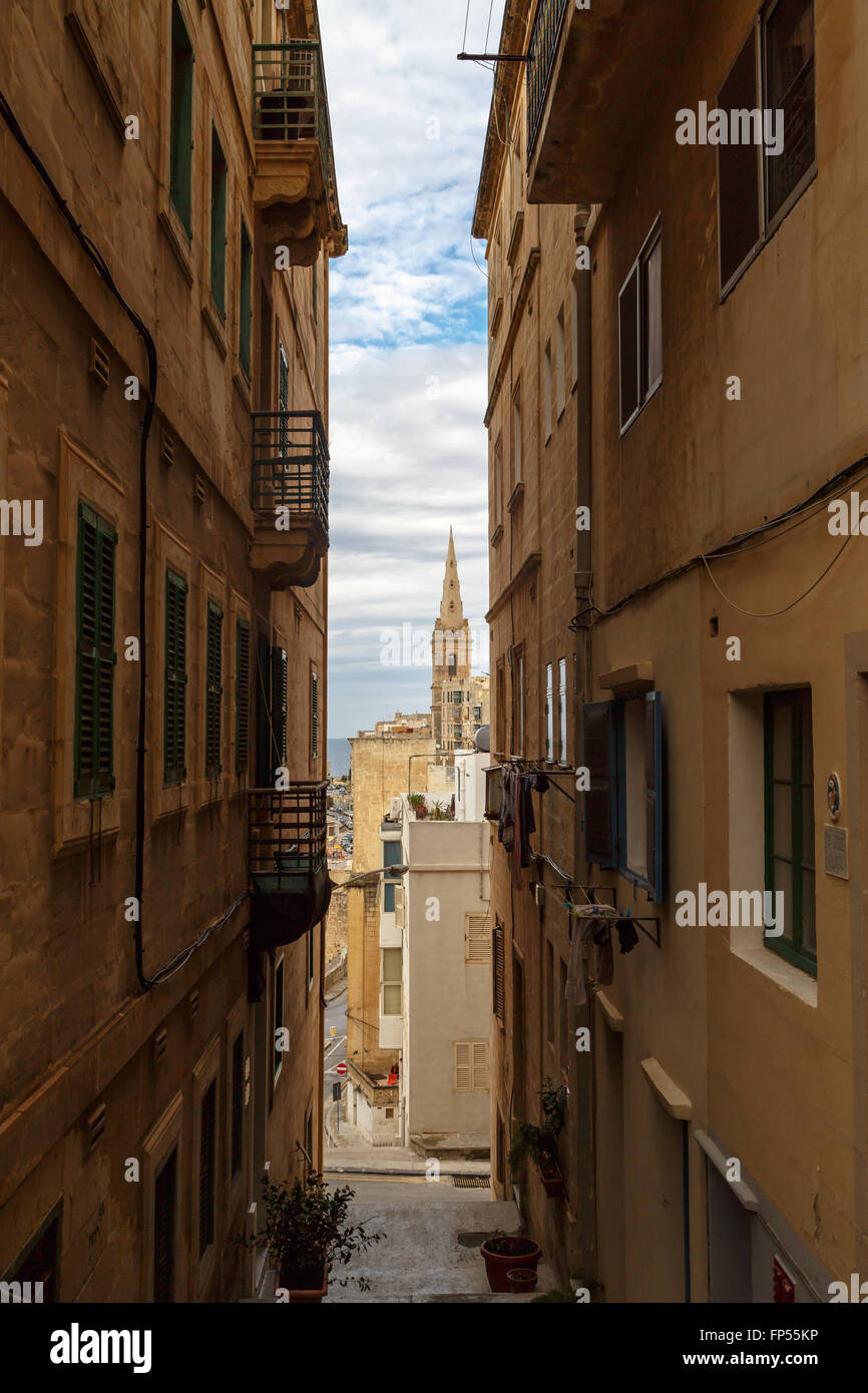 Detailed view of Valletta city in Malta island with limestone buildings ...