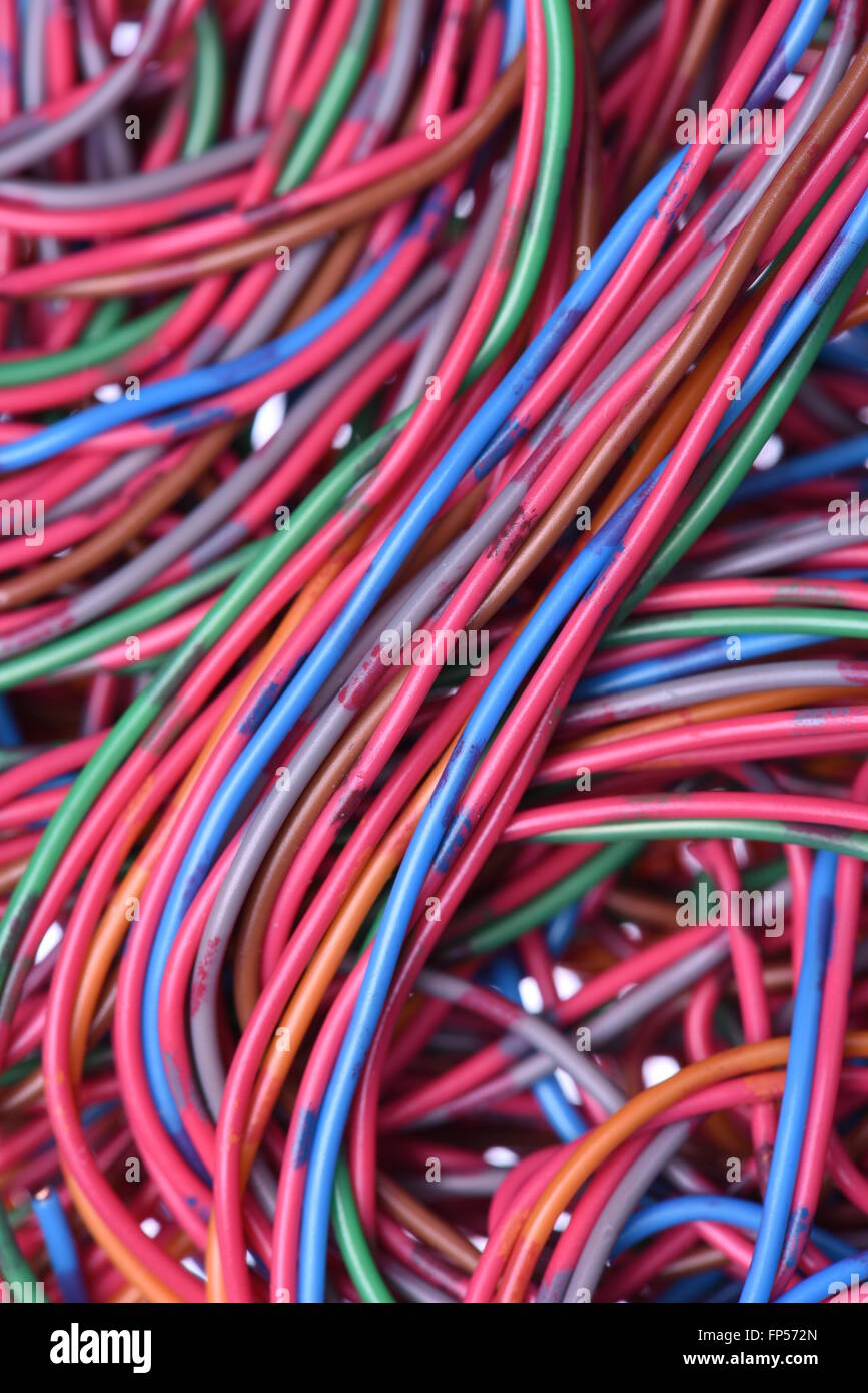 Closeup colored cables and wires Stock Photo - Alamy