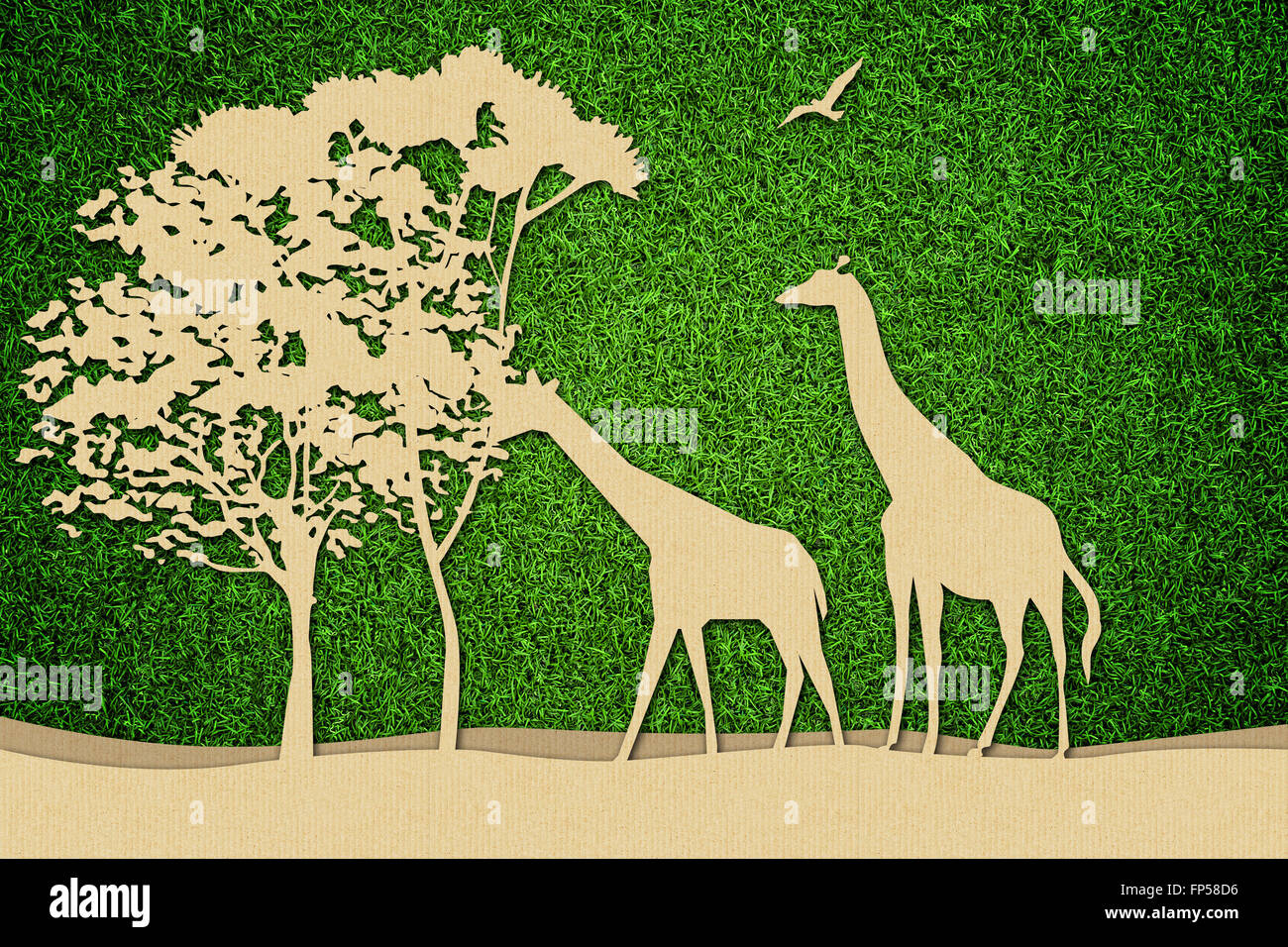 African wildlife illustration made of cardboard on green grass Stock ...
