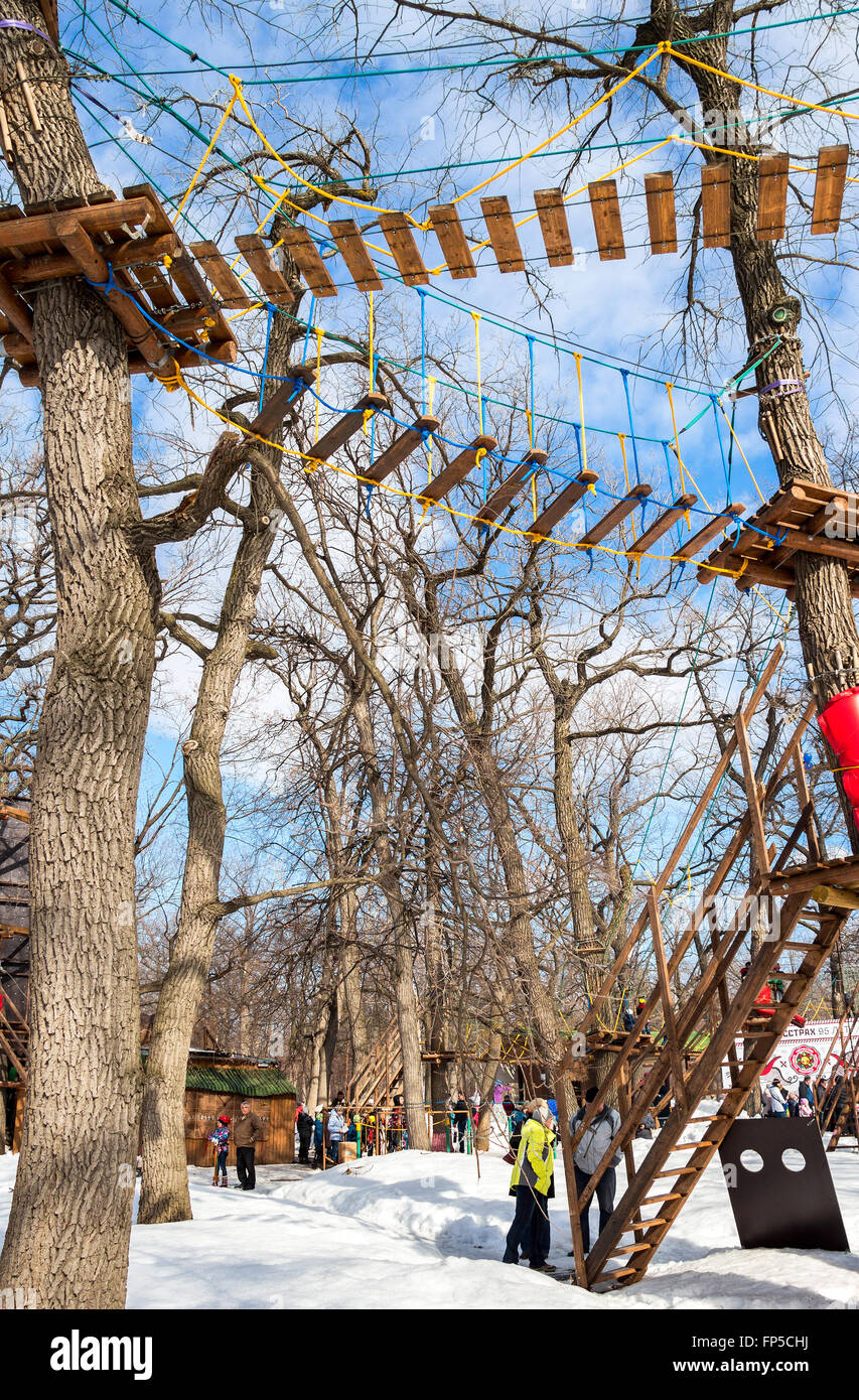 Obstacle course for training in the winter park Stock Photo - Alamy