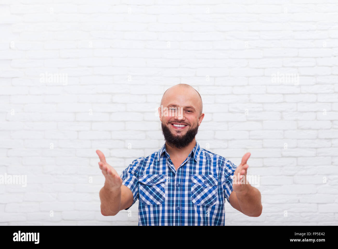 Casual Bearded Business Man Smiling Hand Gesture At You Stock Photo - Alamy Casual Bearded Business Man Smiling Hand Gesture At You Stock Photo - Alamy