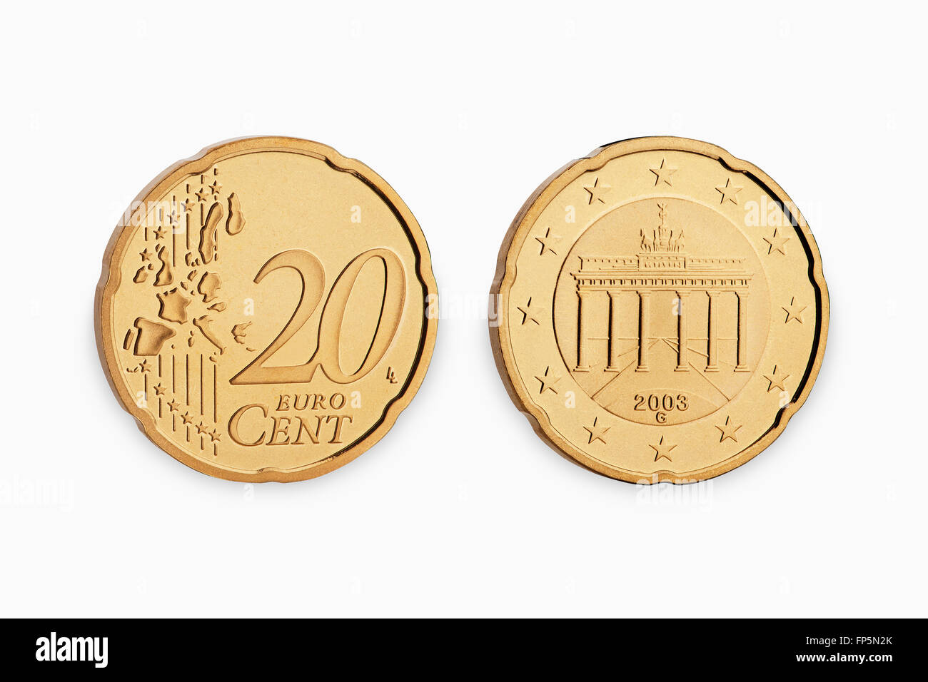 twenty euro coin cent isolated on white background Stock Photo - Alamy