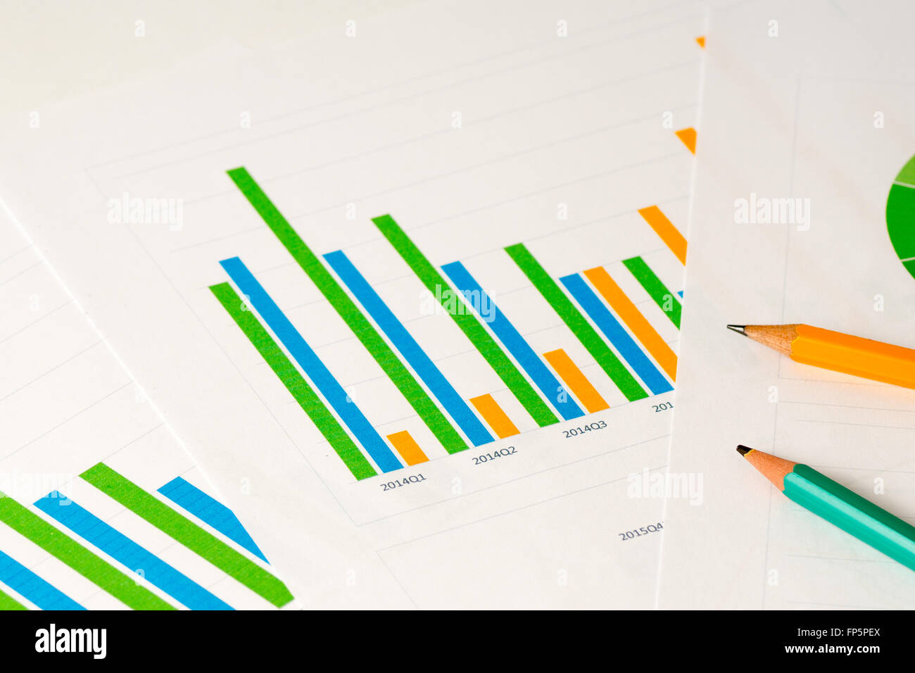 multi color bar charts with two different pencils Stock Photo - Alamy
