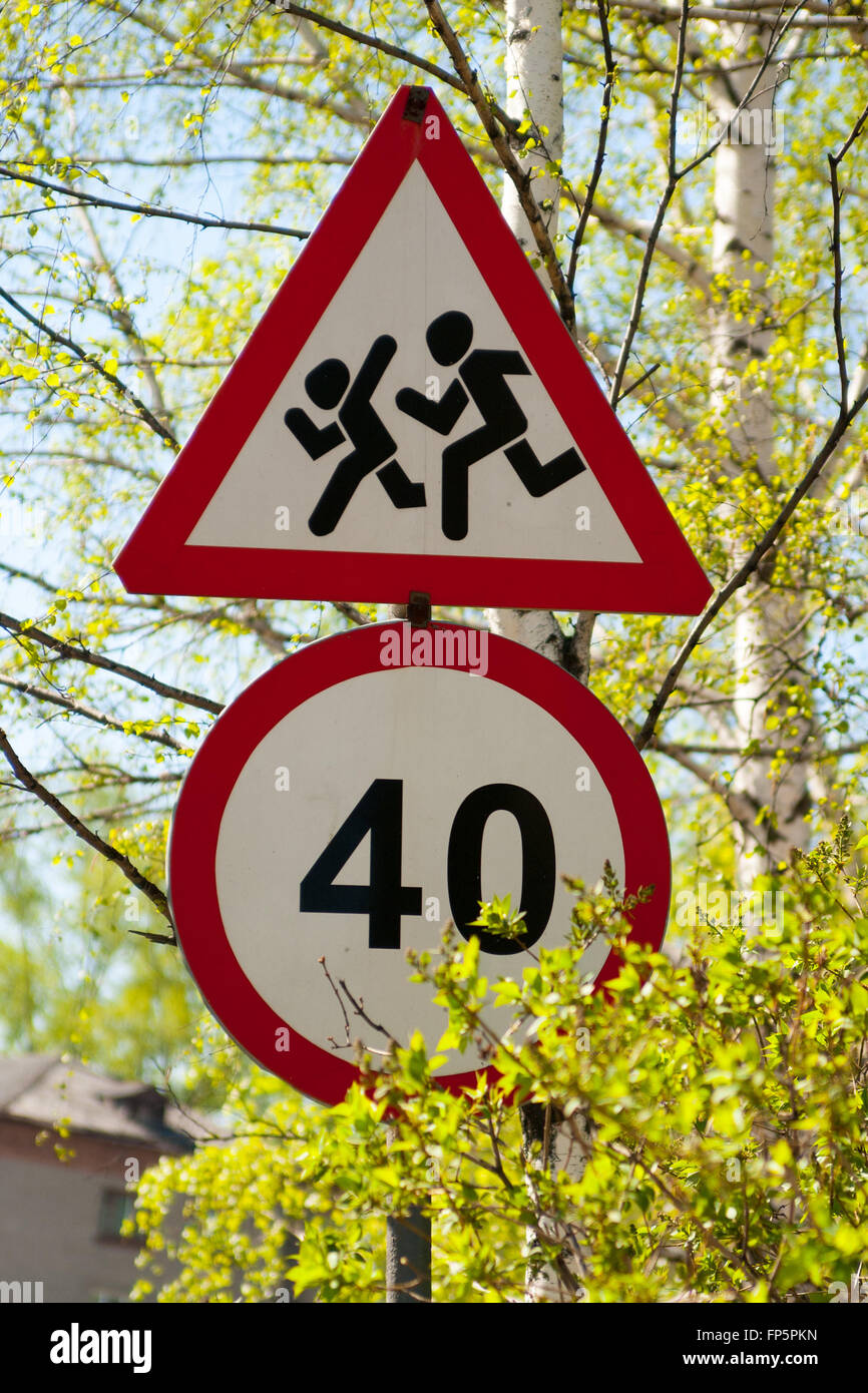 road signs speed limit and danger kids Stock Photo - Alamy
