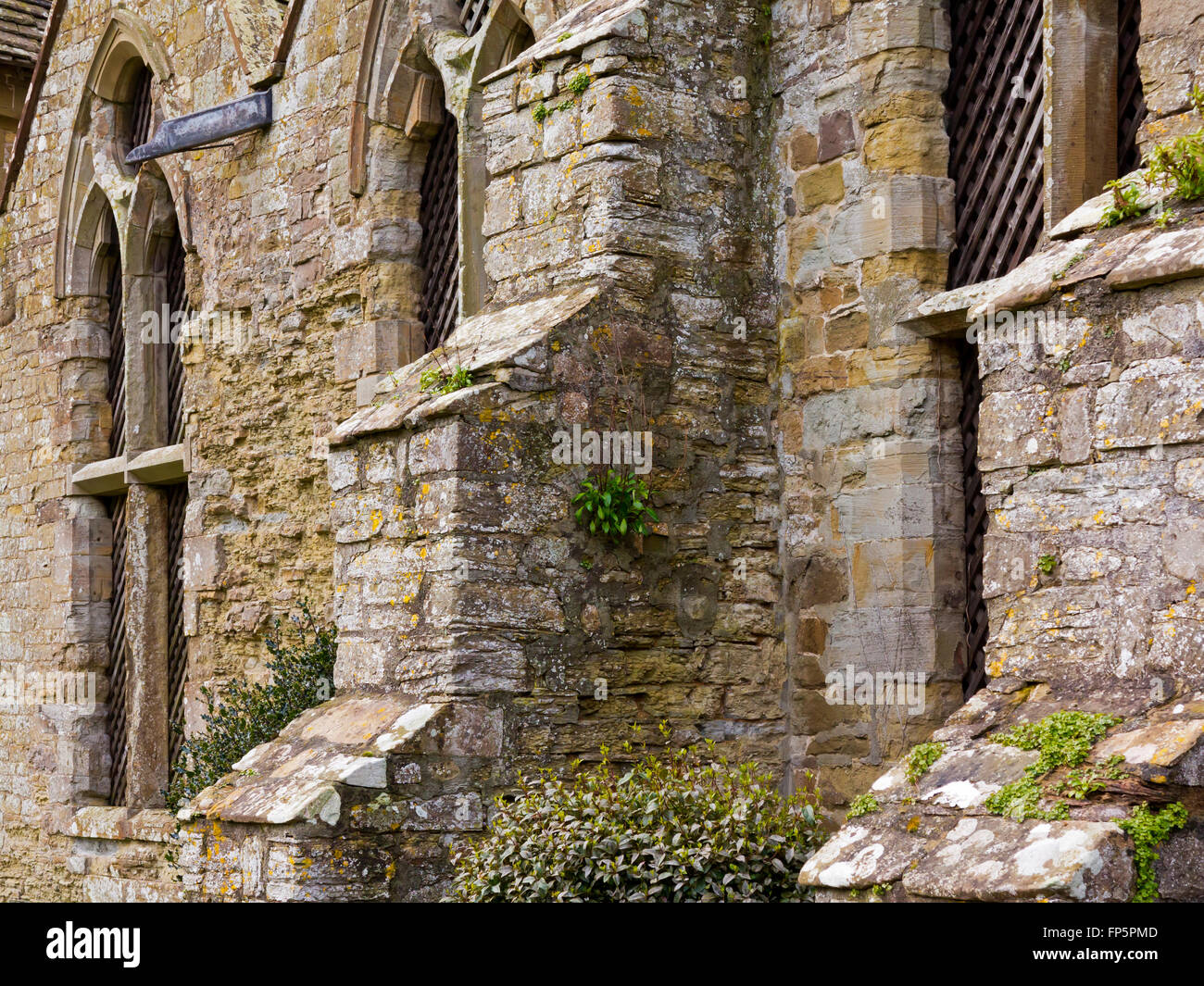 Exterior of the medieval stone solar at Stokesay Castle near Ludlow in ...