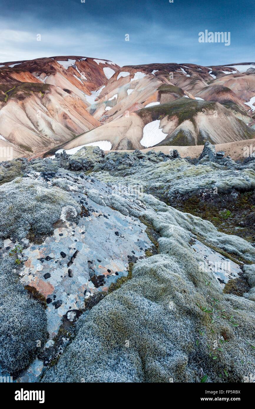 The multicoloured rhyolite mountains in the area of Landmannalaugar at ...