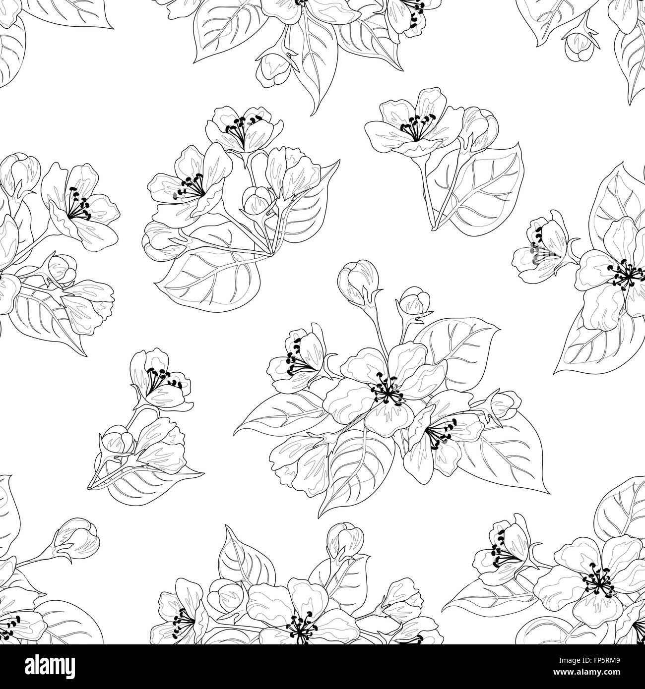 Seamless pattern, apple tree flowers contours Stock Vector Image & Art ...